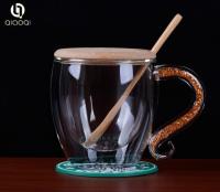 China Lead Free Borosilicate Double Wall Glass Coffee Mug Handle with Diamond for sale