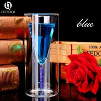 China Double Layer Crystal Glass Champagne Cup Goblet Cup with Diamond Custom LOGO for sale
