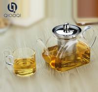 China Wholesale Novetly Oblate shape Heat Resistant Borosilicate Glass Tea Pot With Infuser for sale