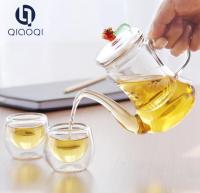 China 300ml High borosilicate glass tea pot with flower lid design wholesaler for sale