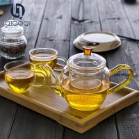 China Promotional gifts 400ml Glass Personalized Tea Pots With Colored Handle and Lid Made in China for sale