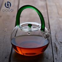 China New Style Handmade glass tea pot with color handle for sale
