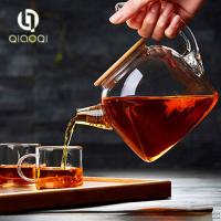 China high borosilicate glass teapot with handle and wooden lid for sale