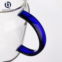China Hand blown high borosilicate glass teapot with blue color handle for sale