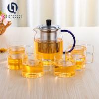 China Hand blown high borosilicate glass teapot with blue color handle for sale