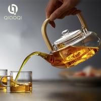 China 2018 heat resistant glass teapot tea pot with wooden handle for sale