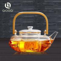 China 2018 heat resistant glass teapot tea pot with wooden handle for sale