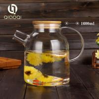 China 1L 1.6L Resistant Heat Glass Teapot with wooden lid for sale