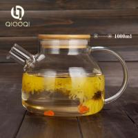 China 1L 1.6L Resistant Heat Glass Teapot with wooden lid for sale