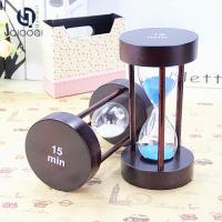 China Creative round wooden hourglass sand timer 15 minutes with blue sand for sale
