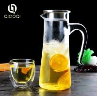 China hand made cool water glass carafe cheap glass pot with high borosilicate with stainless lid for sale