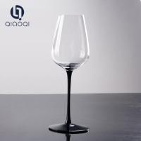 China Hot sale new design handmade blown lead free goblet red wine glass with black stem for sale