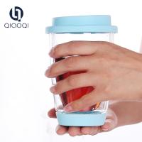 China Promotional double wall glass coffee cup with silicone cap 350ml manufacturer for sale