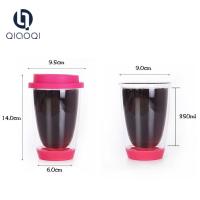 China Promotional double wall glass coffee cup with silicone cap 350ml manufacturer for sale