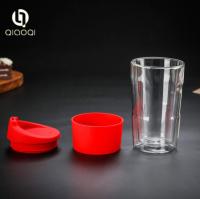 China Hot sale 350ml borosilicate glass double wall coffee cup with lid silicone bottom and lid for sale