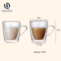 China 150ml handmade glass cup double wall glass espresso cup with handle for sale