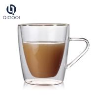China 150ml handmade glass cup double wall glass espresso cup with handle for sale