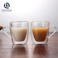 China 150ml handmade glass cup double wall glass espresso cup with handle for sale