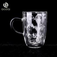 China 7oz Durian Shape Double Wall Glass Cup with Handle for Tea Coffee 205ml for sale