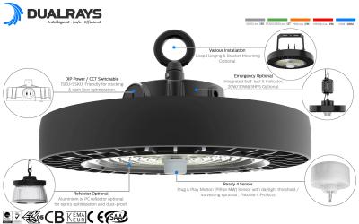 China HB4H DIP Switchable Power and 3CCT UFO LED High Bay Light 200W 150LPW for sale