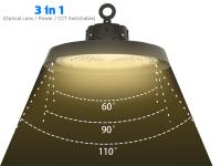 China 200W 150LPW HB5 3 in 1 super highbay with DIP switchable optical lens (60°/90°/110°), power (100%-80%-60%), 3 CCT optional for sale