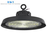 China 200W 150LPW HB5 3 in 1 super highbay with DIP switchable optical lens (60°/90°/110°), power (100%-80%-60%), 3 CCT optional for sale