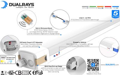 China 5ft/62W D5 LED Moisture-proof Light with DIP Switchable Power/3CCT 160LPW Efficiency with 3-Phase L1/L2/L3 Switchable for sale