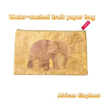 China Warm Yellow Kraft Mylar Bags  Elephant  Pattern Cosmetic  Kraft Paper Bags With Logo for sale