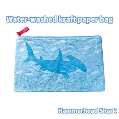 China Washable Kraft Pouch – Light Sky Blue Hammerhead Shark – Reusable Pouch for Ocean Lovers for sale