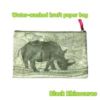 China Washable Kraft Pouch – Dark Olive Green Black Rhinoceros – Reusable Eco Travel Case for sale