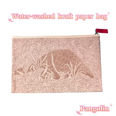 China Zipper  Washable Kraft Paper Bag 22cm Tear Resistant Kraft Bags With Logo Reusable for sale