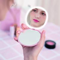 China Hand Travel Pocket Beauty Mirrors LED Purse Folding Makeup 3X Magnifying Custom Cosmetic Desktop Mirror for sale