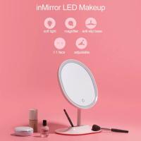 China Table Vanity Touch Sensor Switch Single Sides Oval Shaped Soft Led Lights Portable Dressing Table Mirror for sale