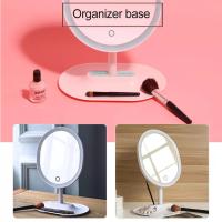 China Table Vanity Touch Sensor Switch Single Sides Oval Shaped Soft Led Lights Portable Dressing Table Mirror for sale
