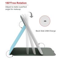 China Trendy Led PU Leather IPad Makeup Mirror Standing Led Lighted Mirror Portable For Travel for sale