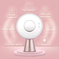 China 2022 New Style 3 in 1 LED Mirror with Bluetooth Speaker Design Rechargeable LED Makeup Mirror Desktop Vanity Wall Mounte for sale
