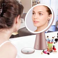 China Wholesale Desktop Folding Make up Mirror Portable Round Three Light Source Smart Table LED Luminous Makeup Mirror for sale