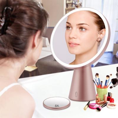 China Desktop Round Portable Pantone Color Makeup Vanity Beauty LED Mirror for sale