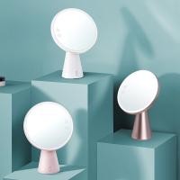 China Wholesale Desktop Folding Make up Mirror Portable Round Three Light Source Smart Table LED Luminous Makeup Mirror for sale