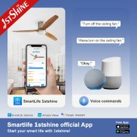China TUYA App-Controlled 2 IN 1 LED Light Ceiling Fan Low Ceiling Solid Wood Blades with Remote for sale