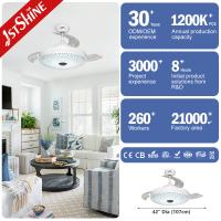 China 230V Dc Motor Retractable Ceiling Fan Light Acrylic Lamp shade for sale