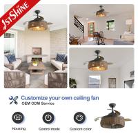 China Woven Rattan Cage Ceiling Fan With Light Villatic Invisible Blade Dc 240v for sale