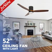 China 52 Inch 3 Solid Wood Blades DC Ceiling Fan Flush Mount with Remote 110-220V for sale