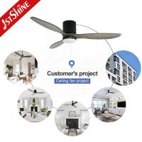 China Low Noise 35W Decorative Solid Wood Flush Mount Ceiling Fan With LED Light for sale