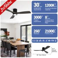 China Flush Mount Ceiling Fan with Remote and TUYA App-Controlled Wooden Blades 6 Speeds Optional Light for sale