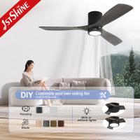 China Flush Mount Ceiling Fan with Remote and TUYA App-Controlled Wooden Blades 6 Speeds Optional Light for sale