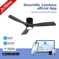 China Flush Mount Ceiling Fan with Remote and TUYA App-Controlled Wooden Blades 6 Speeds Optional Light for sale