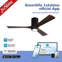 China 52 Inches Flush-Mounted Solid Wood Ceiling Fan with Remote Control and LED Light for sale