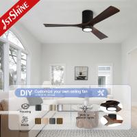 China 52 Inches Flush-Mounted Solid Wood Ceiling Fan with Remote Control and LED Light for sale