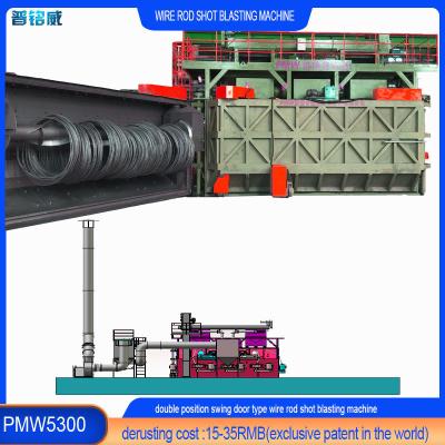 China 30kw/Set Impeller Head Power Wire Rod Coil Shot Blasting Cleaning Machine for Two Doors for sale
